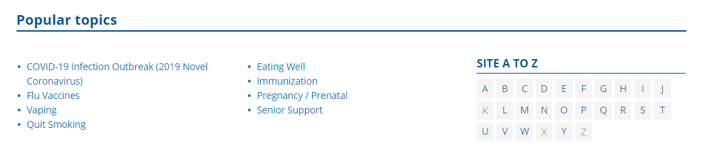 Section Order – FrontPage – Popular Topics – Eastern Health